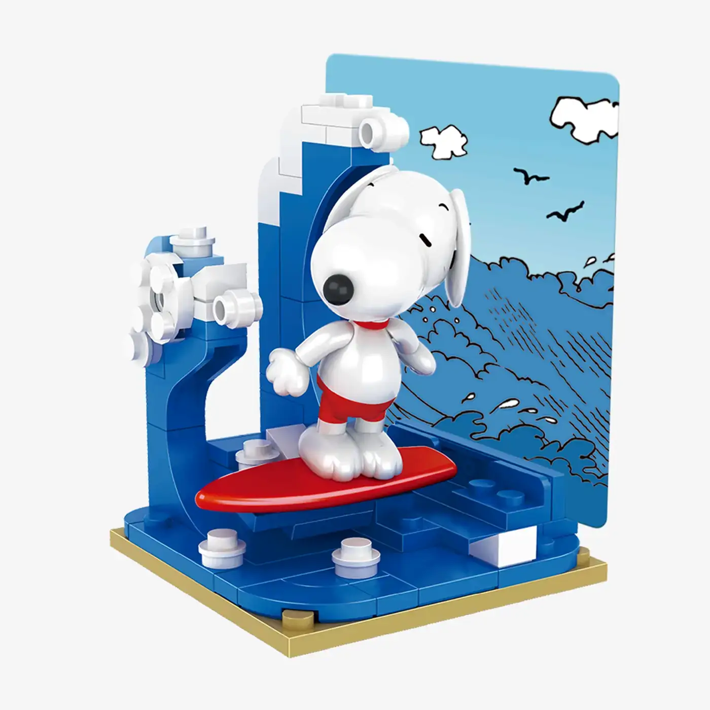 BlueBrixx Peanuts Snoopy surfing on the beach • Set 107354