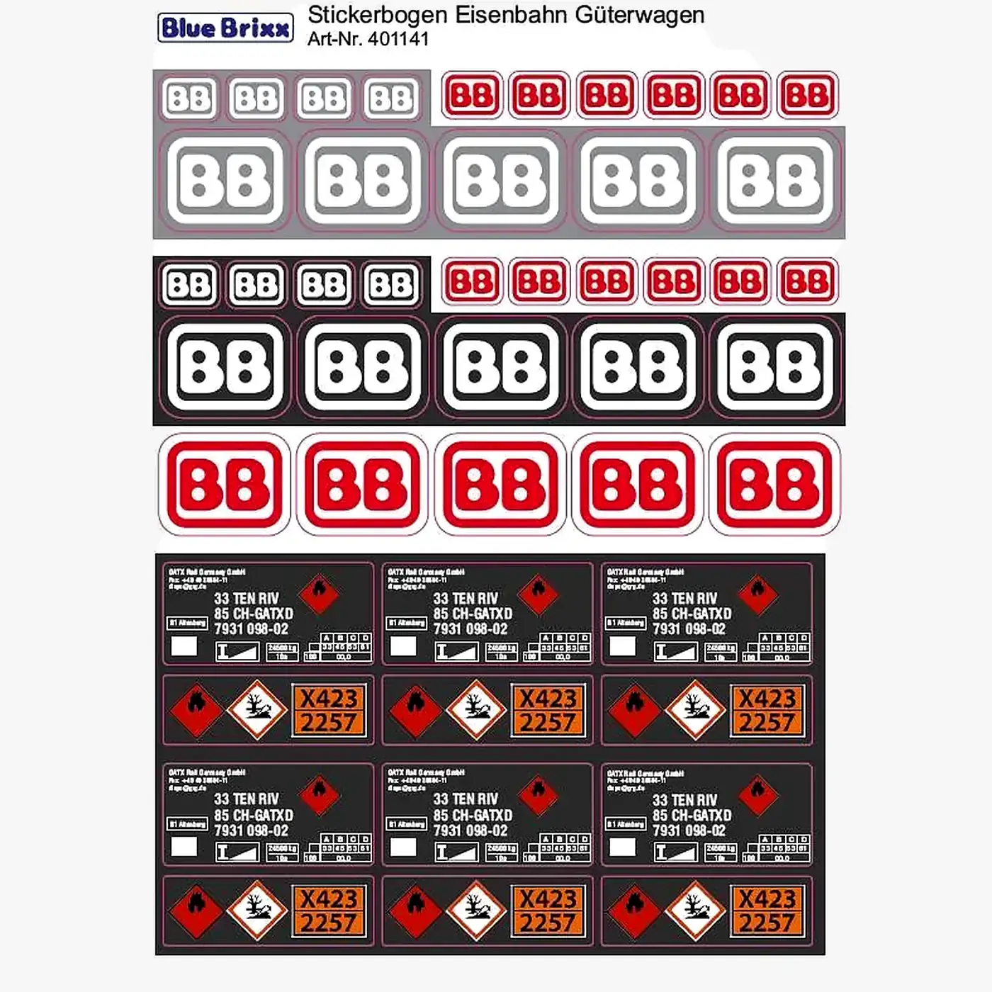 BlueBrixx Stickerbogen Eisenbahn Güterwagen • Set 401141