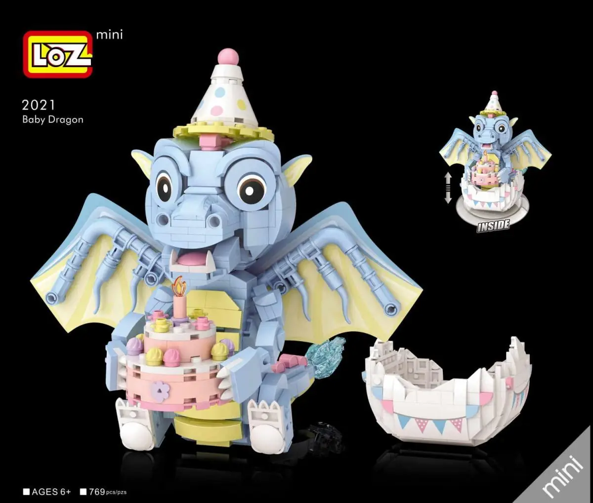 LOZ Baby Dragon light blue with Birthday Cake • MINI BLOCKS